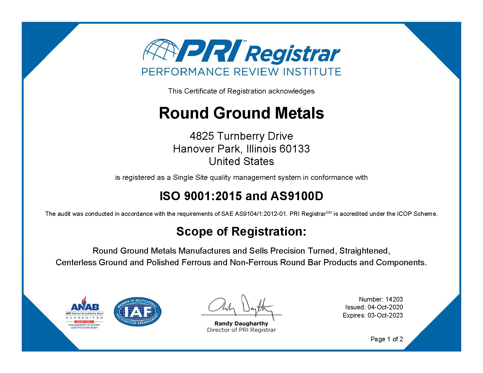 Certifications » Round Ground Metals